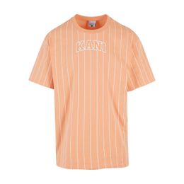 Karl Kani Damen T-Shirt "Karl Kani Herren KM241-025-2 Karl Kani Small Serif Pinstripe Tee"apricot, wei&szlig;, Gr. M, gestreift, 100% Baumwolle, Shirts