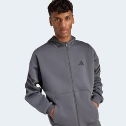 Kapuzensweatjacke adidas Sportswear "M FI 3S FZ", Herren, Gr. L, grau six, Obermaterial: 67% Polyester, 33% Baumwolle, angesetztes B&uuml;ndchen, Sweatjacken