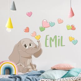 Bilderwelten Wandtattoo Tiere modern selbstklebend Wandaufkleber - Regenbogen Elefant mit bunten Herzen - Herz Kinderzimmer Baby M&auml;dchen Jungen