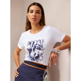Heine Damen T-Shirt "Shirt", wei&szlig;, Gr. 48, bedruckt, gemustert, mehrfarbig, 95% Baumwolle, 5% Elasthan, Shirts