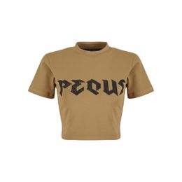 T-Shirt PEQUS "PEQUS PEQUS Band Logo Crop Tops", Damen, Gr. L, olive gr&uuml;n, 100% Baumwolle, bedruckt, normal, Rundhals, Shirts T-Shirt
