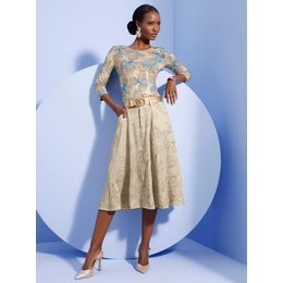 CR&Eacute;ATION L Rundhalsshirt CREATION L "Shirt", Damen, Gr. 42, sand, bleu, bedruckt, 95% Viskose, 5% Elasthan, gebl&uuml;mt, gemustert, mehrfarbig, Rundhals, Shirts Rundhalsshirt