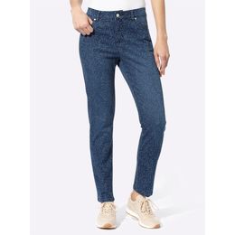 Heine Damen Bequeme Jeans, blau, Gr. 38, bedruckt, gemustert, mehrfarbig, 56% Baumwolle, 19% Polyester, 14% Lyocell, 10% Viskose, 1% Elasthan, Jeans
