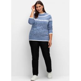 sheego Gro&szlig;e Gr&ouml;&szlig;en Norwegerpullover mit breiten Rippb&uuml;ndchen, jeansblau-bleu-meliert, Gr&ouml;&szlig;e 36 - Damen