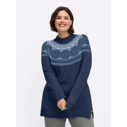 sheego Gro&szlig;e Gr&ouml;&szlig;en Longpullover mit Norwegermuster, dunkelblau-bleu, Gr&ouml;&szlig;e 46 - Damen