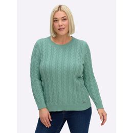 sheego Gro&szlig;e Gr&ouml;&szlig;en Strickpullover mit Zopfmuster, jadegr&uuml;n, Gr&ouml;&szlig;e 52 - Damen
