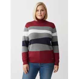 sheego Gro&szlig;e Gr&ouml;&szlig;en Langarm-Pullover mit Ripp-Abschl&uuml;ssen, kuschelig, grau-rot-gemustert, Gr&ouml;&szlig;e 52 - Damen