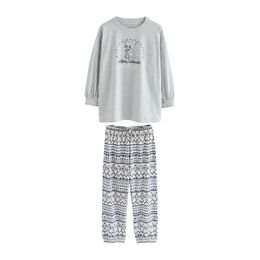 next Pyjama 'Fairisle' M&auml;dchen Gr&ouml;&szlig;e 128 blau / graumeliert / wei&szlig;