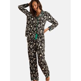Love & Roses Pyjama Damen Gr&ouml;&szlig;e XXL creme / schwarz Winterkleid