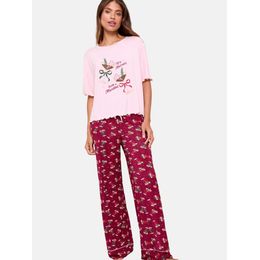 Lipsy Pyjama Damen Gr&ouml;&szlig;e S gr&uuml;n / rosa / weinrot Winterkleid