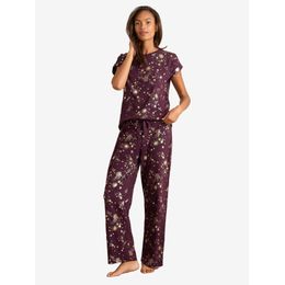 Love & Roses Pyjama Damen Gr&ouml;&szlig;e 5XL gold / weinrot Winterkleid