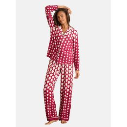 Love & Roses Pyjama Damen Gr&ouml;&szlig;e L hellbeige / bordeaux Winterkleid