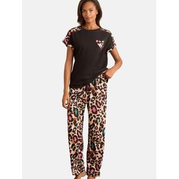 Love & Roses Pyjama Damen Gr&ouml;&szlig;e XXL beige / t&uuml;rkis / braun / pink Winterkleid