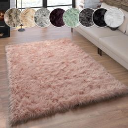 Paco Home Fellteppich &raquo;Playa 960&laquo; rechteckig 64 mm H&ouml;he Kunstfell, Flokati-Optik, Hochflor, weich und flauschig, Uni-Farben ros&eacute; Obermaterial: 100%...