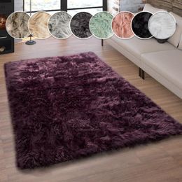 Paco Home Fellteppich &raquo;Playa 960&laquo; rechteckig 64 mm H&ouml;he Kunstfell, Flokati-Optik, Hochflor, weich und flauschig, Uni-Farben lila Obermaterial: 100%...