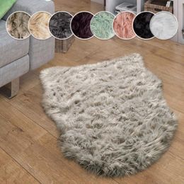 Paco Home Fellteppich &raquo;Playa 960&laquo; fellf&ouml;rmig 64 mm H&ouml;he Kunstfell, Flokati-Optik, Hochflor, weich und flauschig, Uni-Farben grau Obermaterial: 100%...