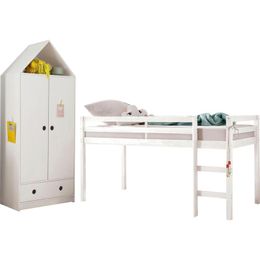 OTTO HOME Jugendzimmer-Set &raquo;Alpi&laquo; Spar-Set, 2 Stk. tlg. Hochbett und Kleiderschrank in Hausoptik, perfekt f&uuml;r kleine R&auml;ume wei&szlig;