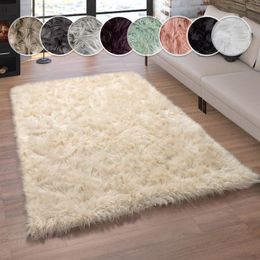 Paco Home Fellteppich &raquo;Playa 960&laquo; rechteckig 64 mm H&ouml;he Kunstfell, Flokati-Optik, Hochflor, weich und flauschig, Uni-Farben cream Obermaterial:...