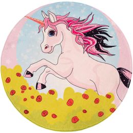 Obsession Kinderteppich &raquo;My Juno 478&laquo; rund 10 mm H&ouml;he Spielteppich, Motiv Einhorn, Kinderzimmer multi Obermaterial: 100% Polyester &Oslash; 120 cm 1 Stk.