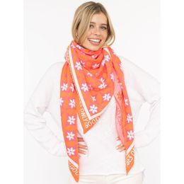 Zwillingsherz Damen Dreieckstuch &raquo;"Luxury Vibes"&laquo; Feinstrick, Blumenmotiv, Statement, w&auml;rmend orange