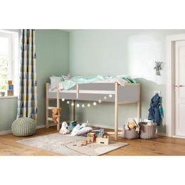 OTTO HOME Hochbett &raquo;Janne&laquo; Kiefernholz, Einzelbett, inklusive Holzleiter, Liegefl&auml;che 90x200 cm grau/natur