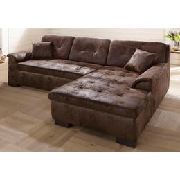 Home Affaire Ecksofa &raquo;Bergen zeitlos & elegant, Breite 267cm, L-Form&laquo; wahlweise mit Bettfunktion L-Form braun MELROSE /Struktur (100% Polyester);