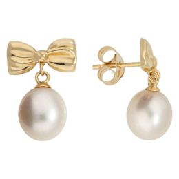Firetti Paar Ohrstecker &raquo;Schmuck Geschenk Gold 375 Ohrschmuck Ohrringe Schleife&laquo; gelbgoldfarben-wei&szlig; 7 mm Glamour&ouml;se Ohrh&auml;nger in schickem Design