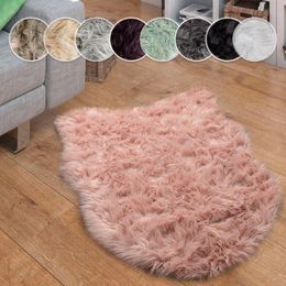 Paco Home Fellteppich &raquo;Playa 960&laquo; fellf&ouml;rmig 64 mm H&ouml;he Kunstfell, Flokati-Optik, Hochflor, weich und flauschig, Uni-Farben ros&eacute; Obermaterial: 100%...