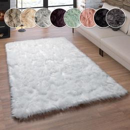 Paco Home Fellteppich &raquo;Playa 960&laquo; rechteckig 64 mm H&ouml;he Kunstfell, Flokati-Optik, Hochflor, weich und flauschig, Uni-Farben wei&szlig; Obermaterial: 100%...