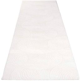 Carpet City Teppich &raquo;Frise&eacute;-Teppich FANCY 647&laquo; rechteckig 12 mm H&ouml;he L&auml;ufer, Kurzflor, 3D-Optik, Kreisf&ouml;rmiges Muster, Wohnzimmer Wei&szlig;...