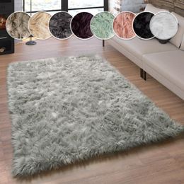 Paco Home Fellteppich &raquo;Playa 960&laquo; rechteckig 64 mm H&ouml;he Kunstfell, Flokati-Optik, Hochflor, weich und flauschig, Uni-Farben grau Obermaterial: 100%...