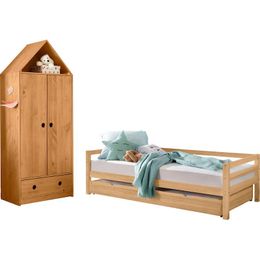 OTTO home Jugendzimmer-Set &raquo;Alpi&laquo; Spar-Set, 2 Stk. tlg. Daybed mit 2. Liegefl&auml;che + Kleiderschrank in Hausoptik, platzsparend beige