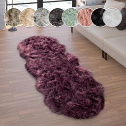 Paco Home Fellteppich &raquo;Playa 960&laquo; fellf&ouml;rmig 64 mm H&ouml;he Kunstfell, Flokati-Optik, Hochflor, weich und flauschig, Uni-Farben lila Obermaterial: 100%...