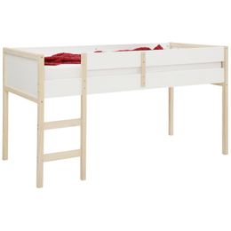 OTTO HOME Hochbett &raquo;Janne&laquo; Kiefernholz, Einzelbett, inklusive Holzleiter, Liegefl&auml;che 90x200 cm wei&szlig;/natur