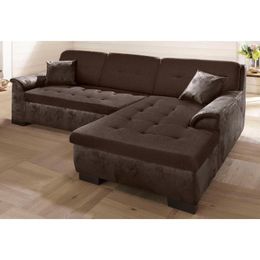Home Affaire Ecksofa &raquo;Bergen zeitlos & elegant, Breite 267cm, L-Form&laquo; wahlweise mit Bettfunktion L-Form braun MELROSE /Struktur (100% Polyester);