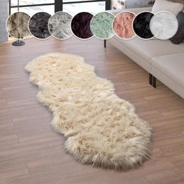 Paco Home Fellteppich &raquo;Playa 960&laquo; fellf&ouml;rmig 64 mm H&ouml;he Kunstfell, Flokati-Optik, Hochflor, weich und flauschig, Uni-Farben cream Obermaterial:...