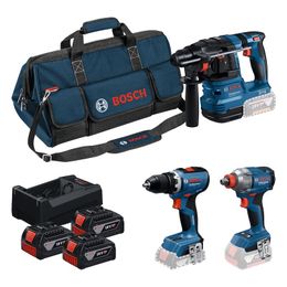 Bosch Professional Akku-Bohrschrauber »Combo Kit 18V Profi-Set« blau Inkl. 3 Akkus, Ladegerät und Tasche