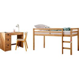 OTTO HOME Jugendzimmer-Set &raquo;Alpi&laquo; Spar-Set, 2 Stk. tlg. Hochbett und Schreibtisch mit Stauraum, perfekt f&uuml;r kleine R&auml;ume gebeizt/gewachst