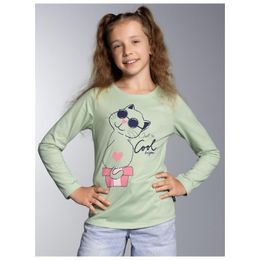 TRIGEMA Pyjamaoberteil &raquo;Langarmshirt mit Katzen-Motiv&laquo; 1 Stk. green tea 116 116 Single-Jersey