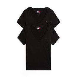 Tommy Jeans Damen T-Shirt &raquo;TJW 2PACK V-NECK TEE&laquo; Packung, 2-er Pack, 2 Stk. mit Logostickerei schwarz XS (34)