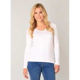Base Level Damen Langarmshirt mit V-Ausschnitt wei&szlig; 36