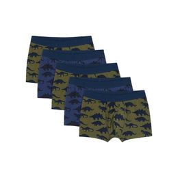 bonprix Boxershorts Packung, 5 Stk. dunkelblau/indigo/oliv 140/146 - 5 Stk. 5 Stk. 140/146 Boxershorts mit sportlichem Schnitt f&uuml;r bequemen Sitz