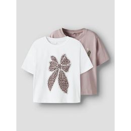 name it T-Shirt &raquo;NMFLEOANJA SS NREG TOP 2P&laquo; Packung, 2 Stk. Bright White Pack:Burnished Lilac 122/128 122/128 Shirt von name it f&uuml;r M&auml;dchen