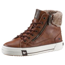 Mustang Shoes Schn&uuml;rboots mit Rei&szlig;verschluss au&szlig;en cognac 41 41 Mit softem Fellimitat-Kragen