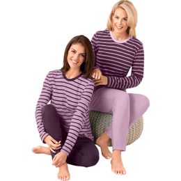 w&auml;schepur Damen Schlafanz&uuml;ge im Doppelpack ros&eacute;-geringelt + lila-geringelt Gr&ouml;&szlig;e 36/38