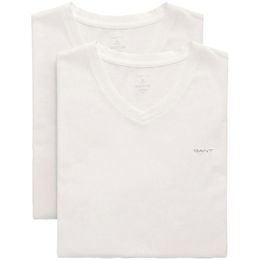 Gant Herren Unterziehshirt &raquo;V-NECK T-SHIRT 2-PACK&laquo; Packung, 2er, 2 Stk. mit Markenlabel auf der Brust wei&szlig; M, 2 Stk., N-Gr