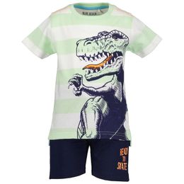 Blue Seven T-Shirt »2er Set: T-Shirt & kurze Hose« 1 Stk. 705 - HL GRÜN GESTREIFT 122 122 Cooles Jungen Outfit mit Dinosaurier-Print