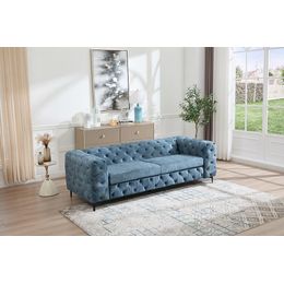 Riess Ambiente Chesterfield Sofa MODERN BAROCK 235cm petrol Samt 3-Sitzer Couch Federkern Riess-Ambiente Wohnzimmer