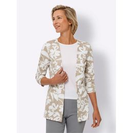 Sieh an! Long-Shirtjacke in beige-wei&szlig;-bedruckt | Gr.: 52