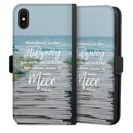DeinDesign iPhone Xs Max Handy Klapph&uuml;lle Handyh&uuml;lle aus Kunst Leder schwarz Flip Case Statement Beach Spruch Sideflip mit Lasche